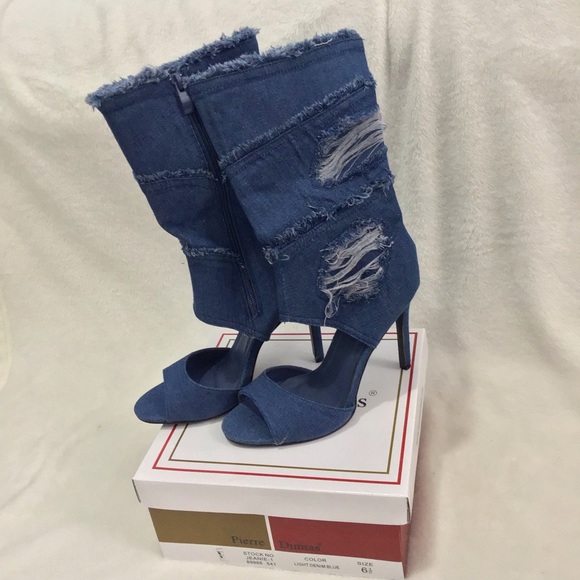 Pierre Dumas | Shoes | Pierre Dumas Distressed Denim Booties | Poshmark